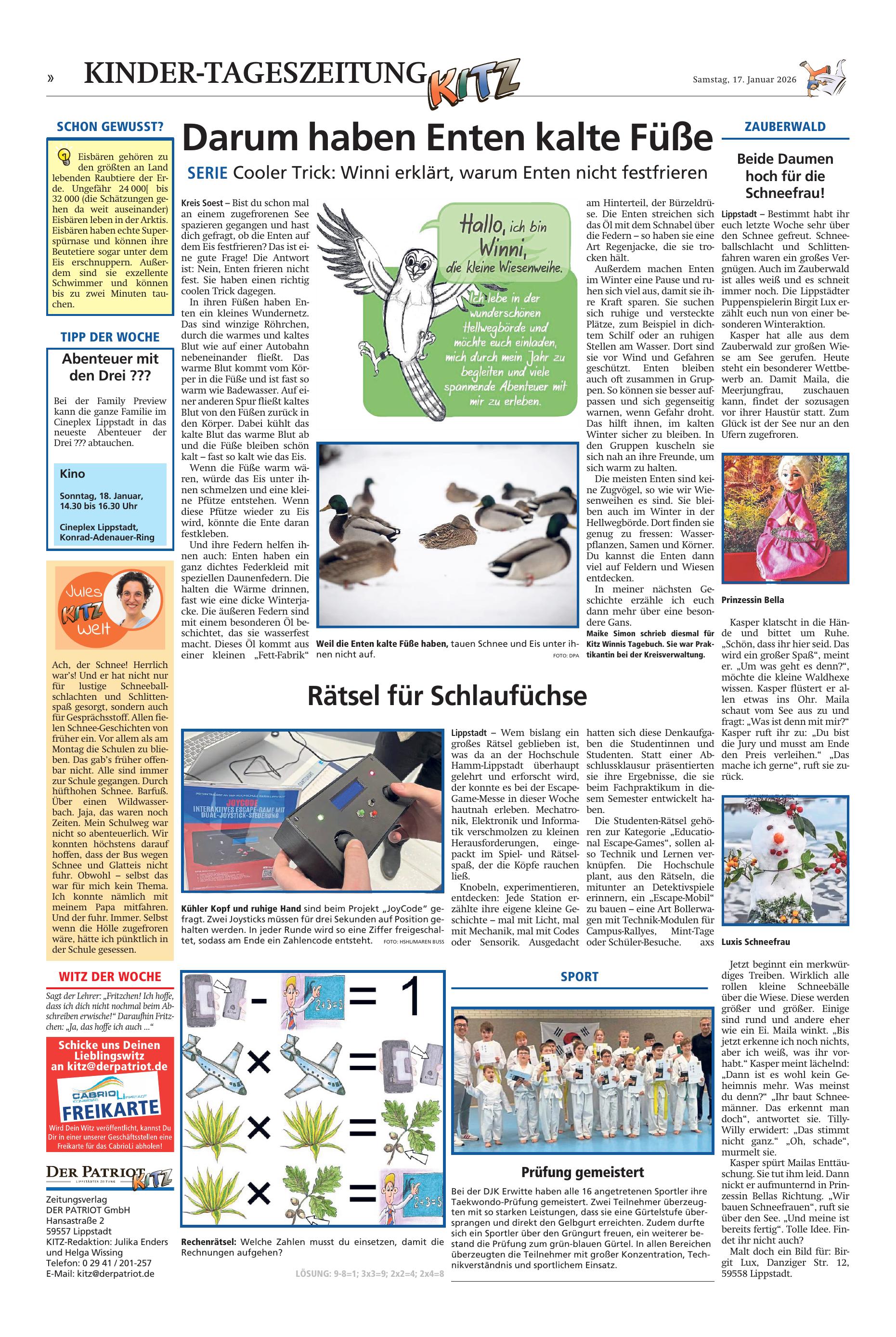 Kitz - die Kinderseite im Patriot: Darum haben Enten kalte Füße